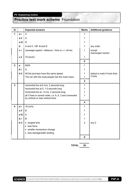 Practice test mark scheme Foundation