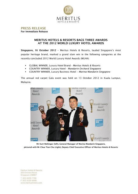 PRESS RELEASE - World Luxury Hotel Awards