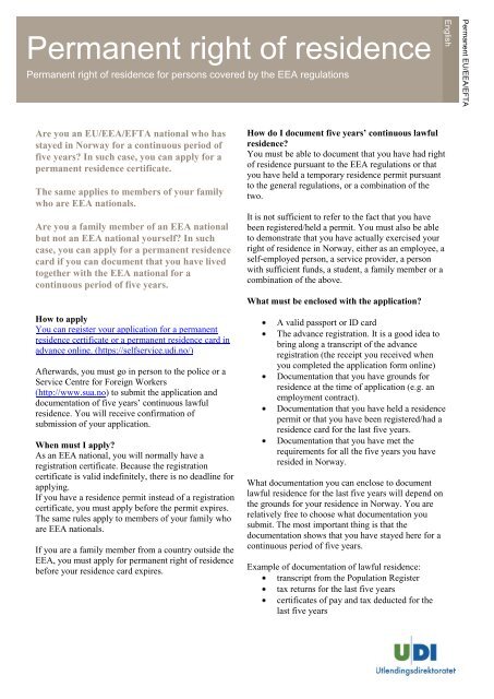 Permanent right of residence - UDI