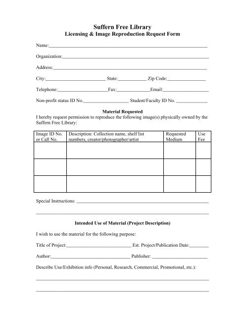 Licensing and Image Reproduction Request Form and Application