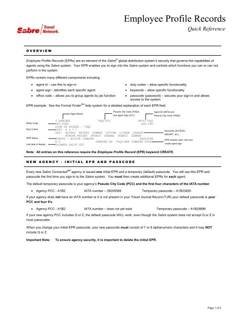 (EN) Employee Profile Records - Sabre Holdings