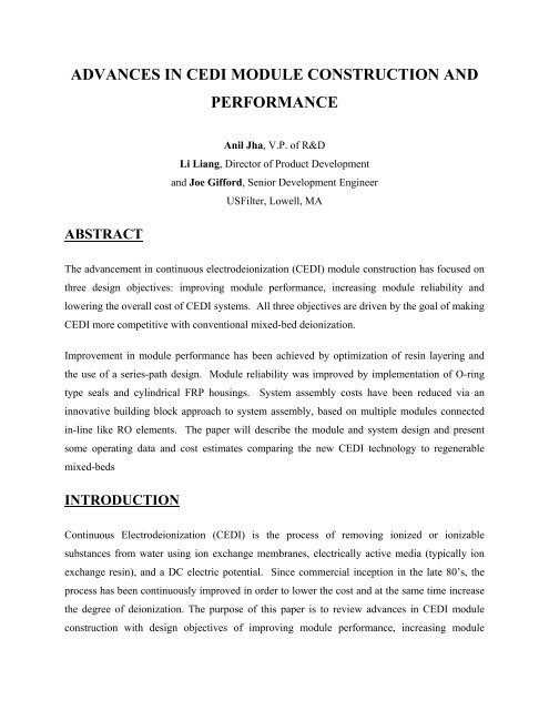 advances in cedi module construction and performance - Siemens