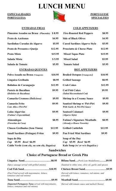 LUNCH MENU - Alexis Greek and Portuguese Restaurant