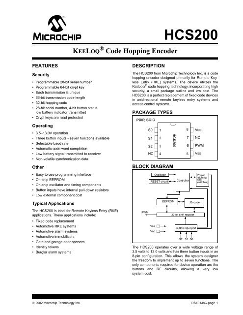 HCS200 KEELOQ Code Hopping Encoder - Microchip