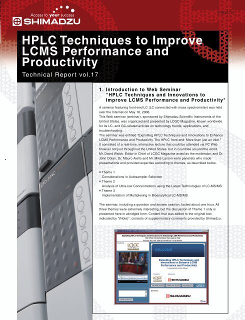 HPLC Techniques to Improve LCMS Performance and ... - Shimadzu