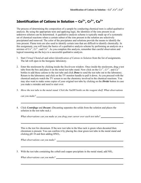 VCL 15-10: Identification of Cations in Solution - Pearsoncmg.com
