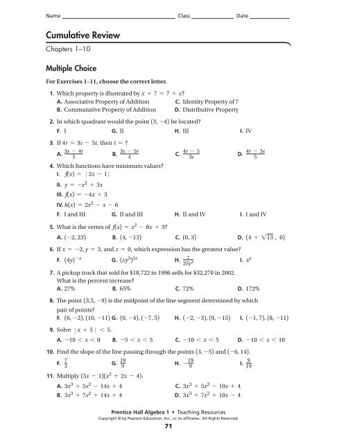 cumulative review 1-10 - MathChamber