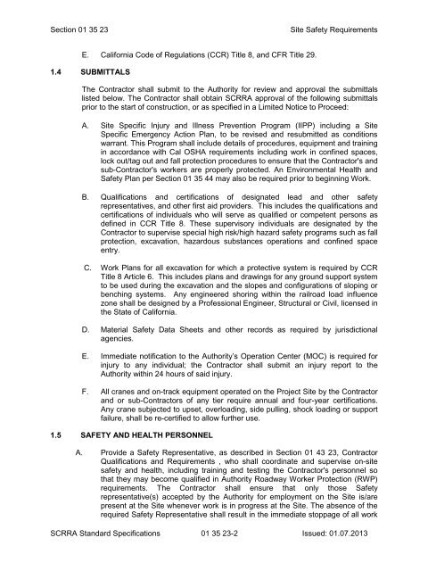 SECTION 01 35 23SITE SAFE