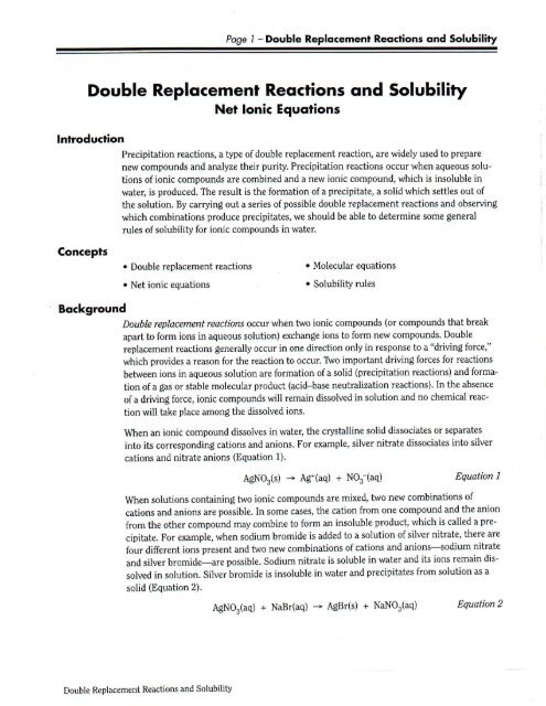 Double Replacement Reaction Lab