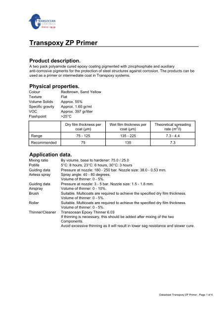 Product Data Sheet Transpoxy ZP Primer - Transocean Coatings
