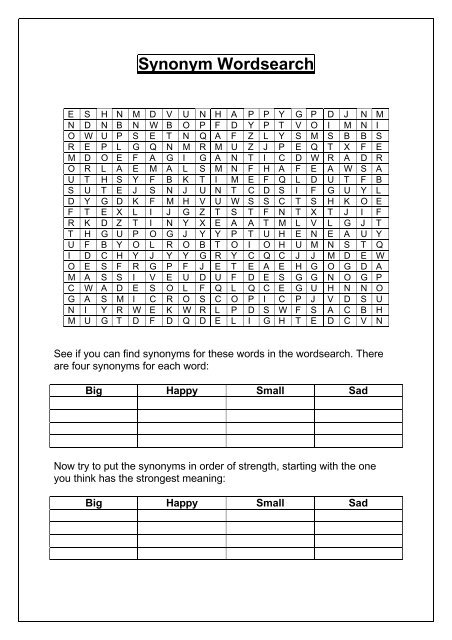 Synonym Wordsearch - Primary Resources