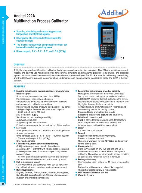 Additel 222A Multifunction Process Calibrator Datasheet