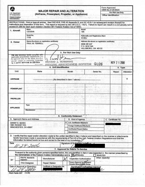 MAJOR REPAIR AND ALTERATION - XeVision