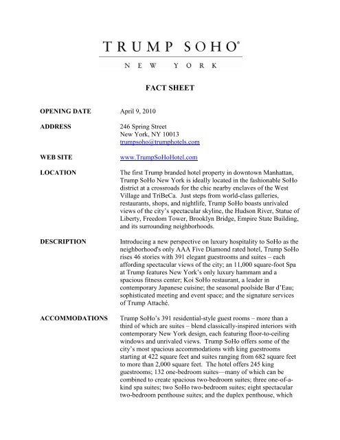 FACT SHEET - Trump Hotel Collection