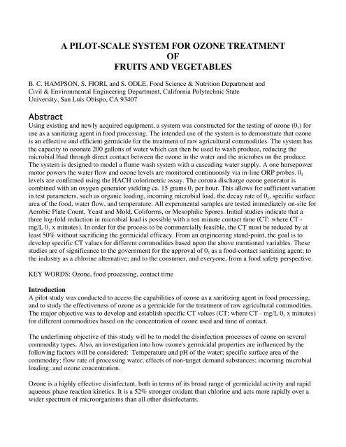 a pilot-scale system for ozone treatment of fruits and vegetables