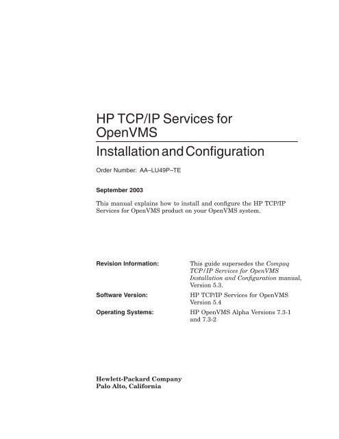 Hp Tcpip Services For Openvms Installation And Configuration