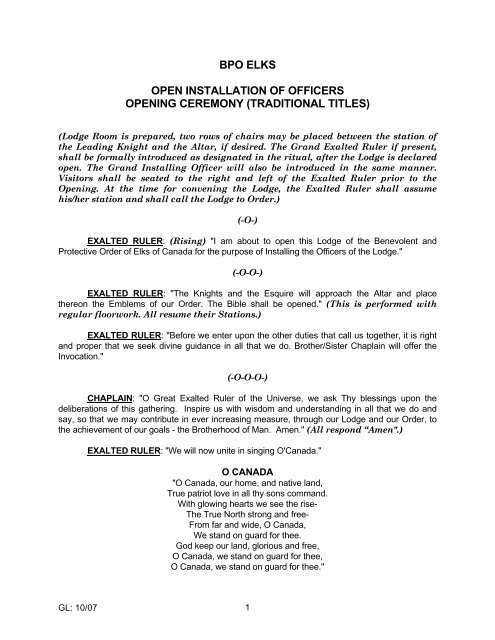 Installation of Lodge Officers - Elks of Canada