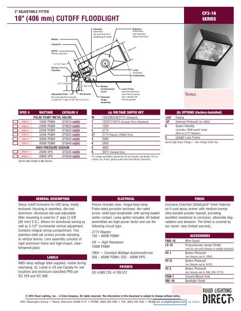 Spec Sheet - Ruud Lighting Direct