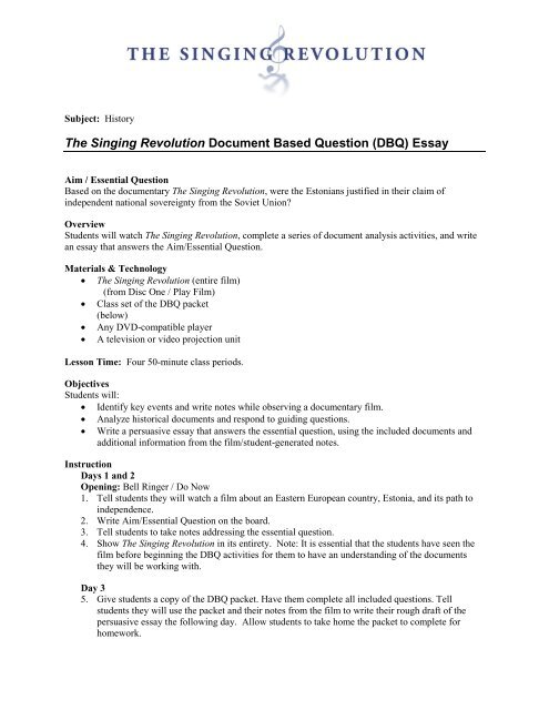 The Singing Revolution Document Based Question (DBQ ... - Izzit.org