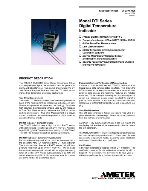 Model DTI Series Digital Temperature Indicator - PK elektronik ...