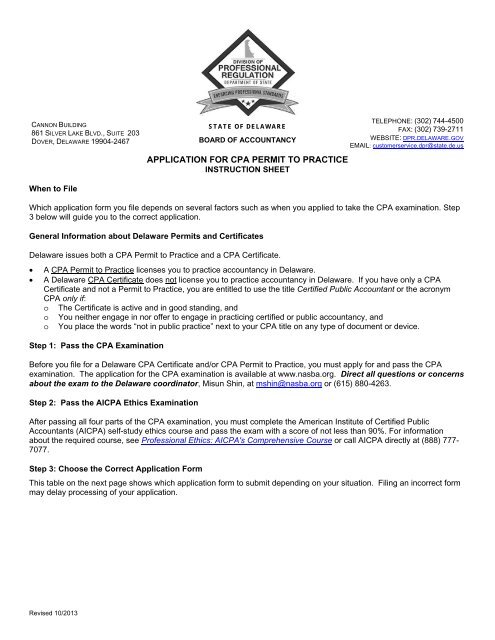 application for cpa permit to practice - Division of Professional ...