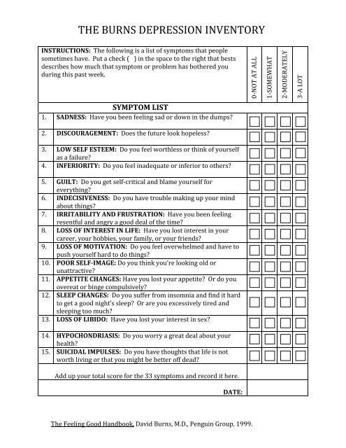 Depression Test Printable
