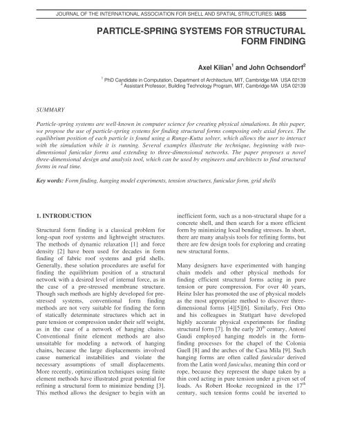 PARTICLE-SPRING SYSTEMS FOR STRUCTURAL FORM FINDING