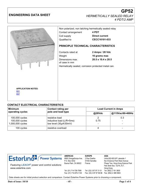 engineering data sheet hermetically sealed relay 4 pdt/2 amp