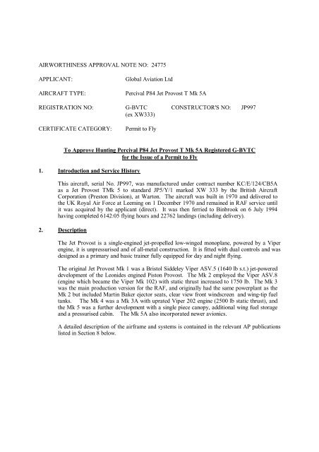 Airworthiness Approval Note - Civil Aviation Authority