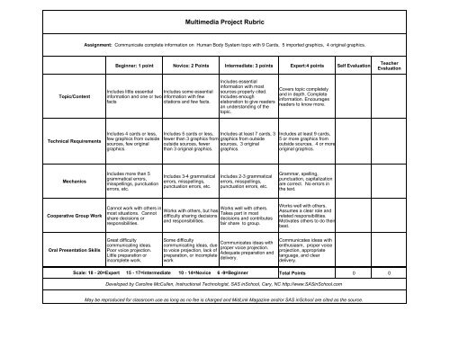 Multimedia Project Rubric