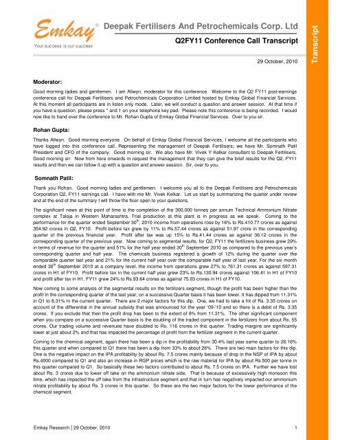 Q2 Conference Call Transcript - Deepak Fertilisers and ...