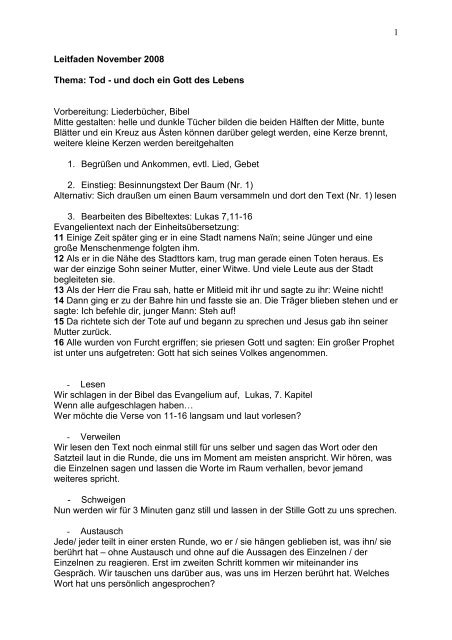 1 Leitfaden November 2008 Thema: Tod - und doch ein Gott des ...