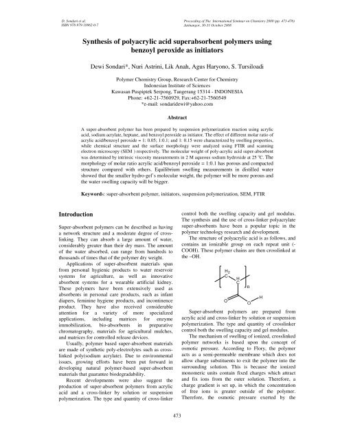 Synthesis of polyacrylic acid superabsorbent polymers using ...