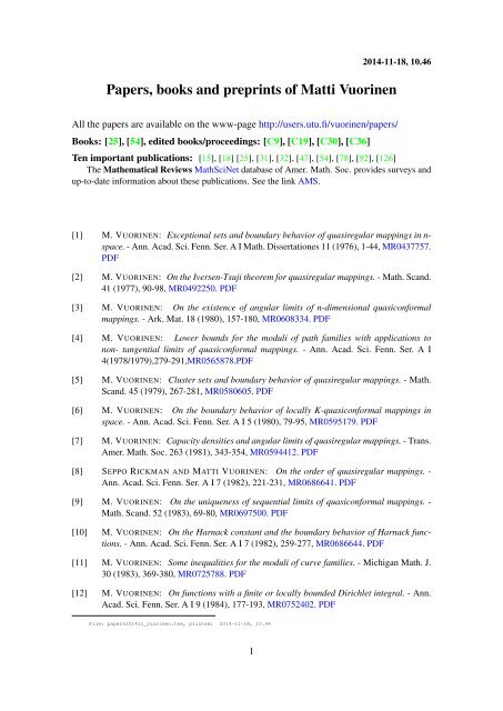 Papers, books and preprints of Matti Vuorinen