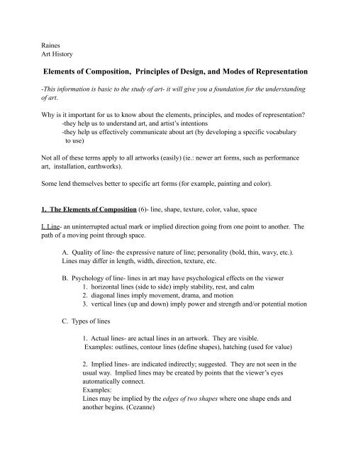Elements of Composition, Principles of Design, and Modes of ...