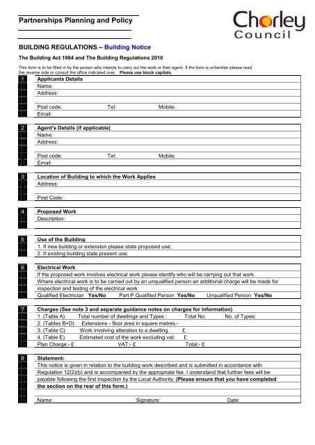 Building notice application - Chorley Borough Council