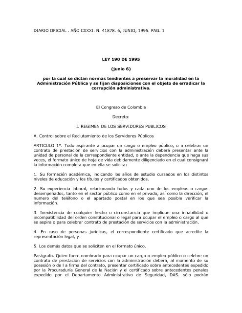 LEY 190 1995 - UN Virtual