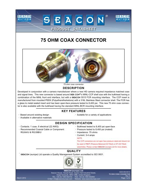 SCE-DS-0013 75 Ohm Coax Connector Rev 5.qxp - Seacon