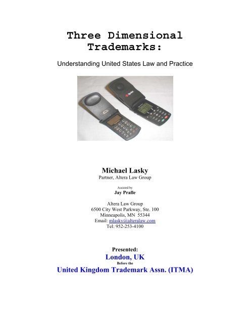Three Dimensional Trademarks: - Altera Law Group