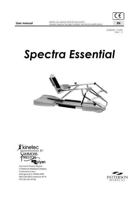 kinetec spectra essential knee cpm user manual