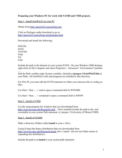 1 Preparing your Windows PC for work with NAMD and ... - UMDNJ 1 Preparing your Windows PC for work with NAMD and ... - UMDNJ