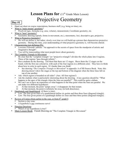 Projective Geometry ML - Lesson Plans - Jamie York Press