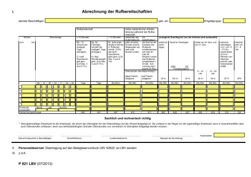Abrechnung der Rufbereitschaft/en