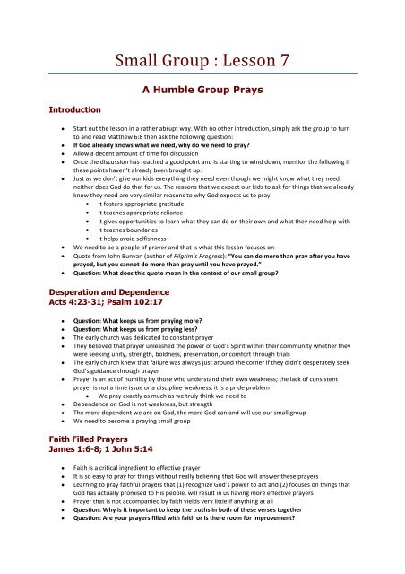 Small Group Lesson 7 - Prayer