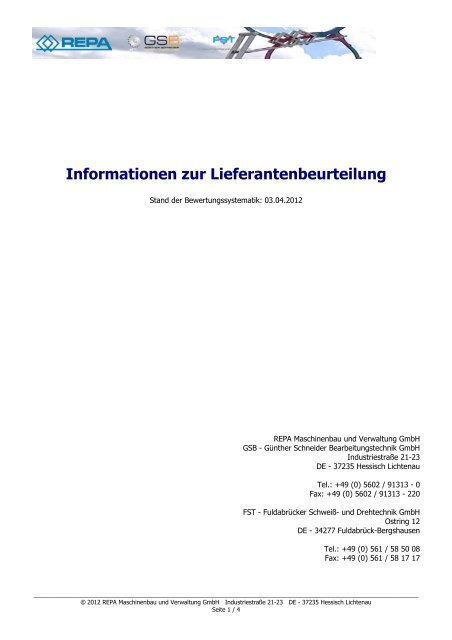 Informationen zur Lieferantenbeurteilung - Repa Maschinenbau ...