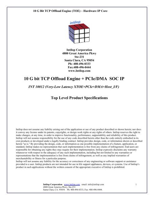 10G TCP Offload Engine+PCIe Very-Low Latency - Intilop