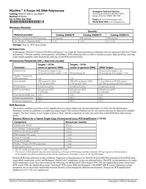 Manual Pfu Ultra II Fusion HS DNA Polymerase