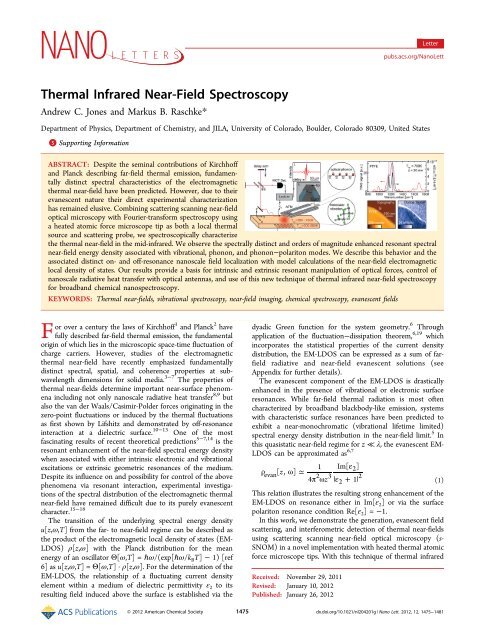 Thermal Infrared Near-Field Spectroscopy - Raschke group ...