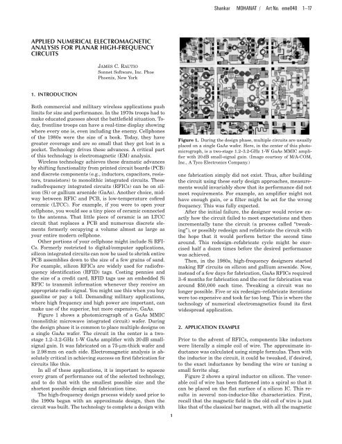 applied numerical electromagnetic analysis for ... - Sonnet Software