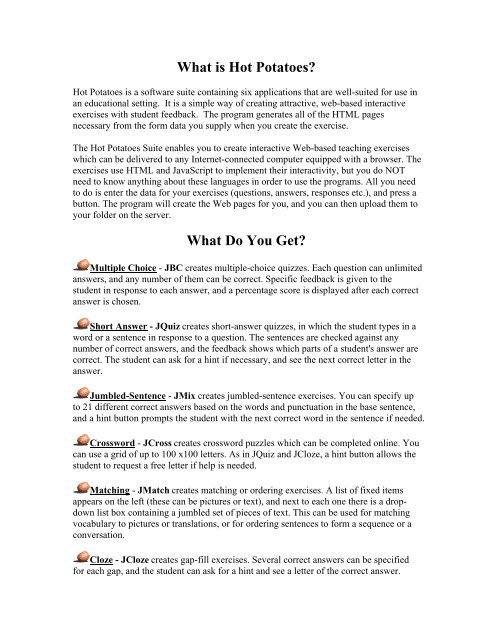 What is Hot Potatoes? - The Center for Teaching and Learning